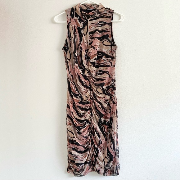 Wearever | Dresses | Wearever Neutral Swirl Oil Slick Ruched Bodycon ...